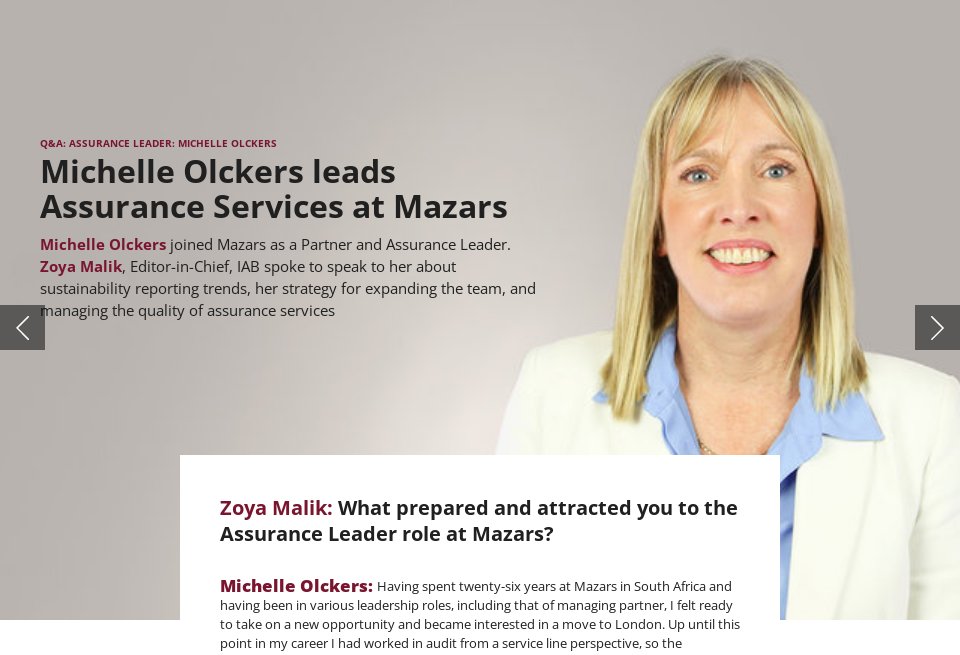 Michelle Olckers leads Assurance Services at Mazars - IAB | Supplement ...
