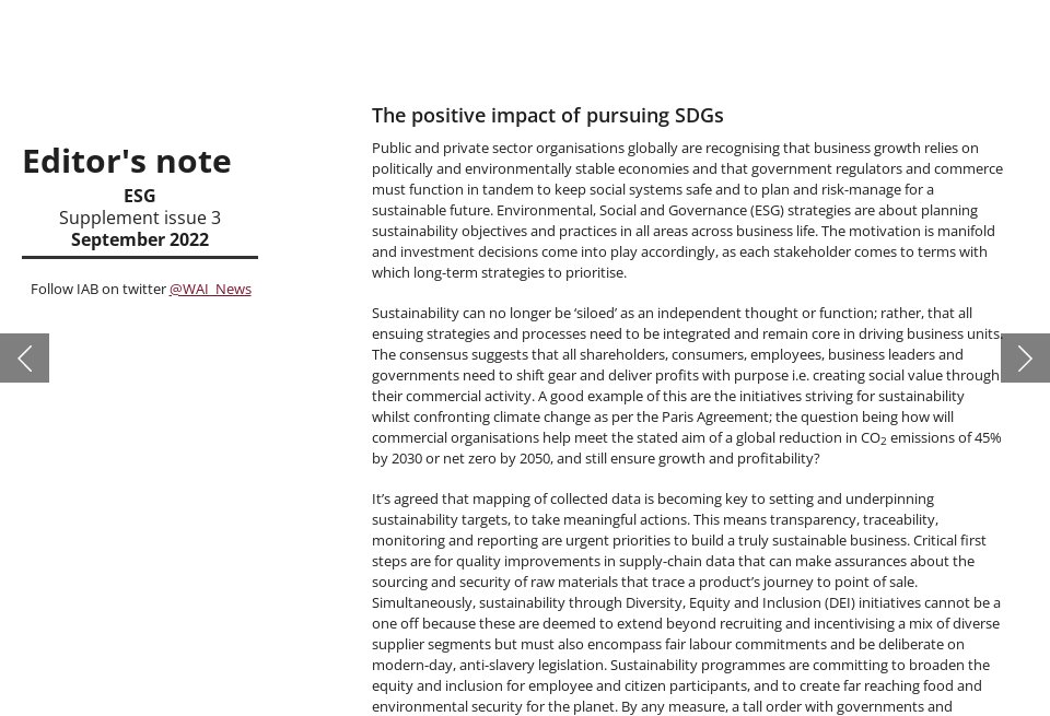 Embracing sustainability reporting - IAB | Supplement September 2022